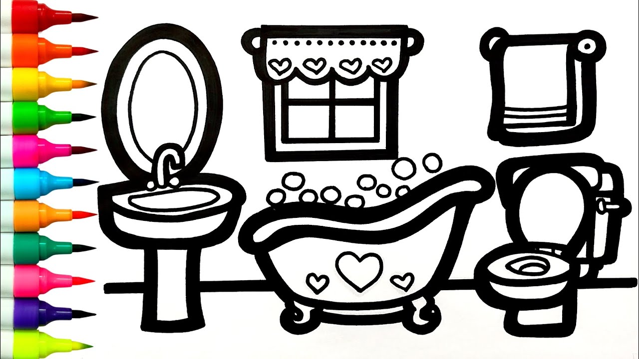 BATHROOM DRAWING || How To Draw A Bathroom Easy Step by Step | Draw ...