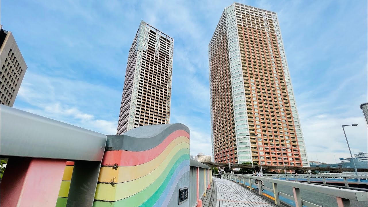 Japan Tokyo 2021 Shinagawa Waterfront Walking 品川湾岸タワマンエリア 散歩ジョギング出来る歩道が ...