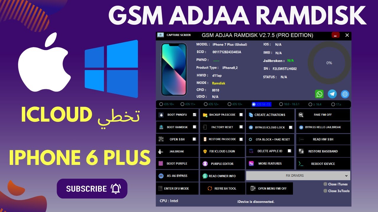 تخطي حساب iCloud لجهاز iPhone 6 Plus باستخدام أداة GSM ADJAA RAMDISK ...