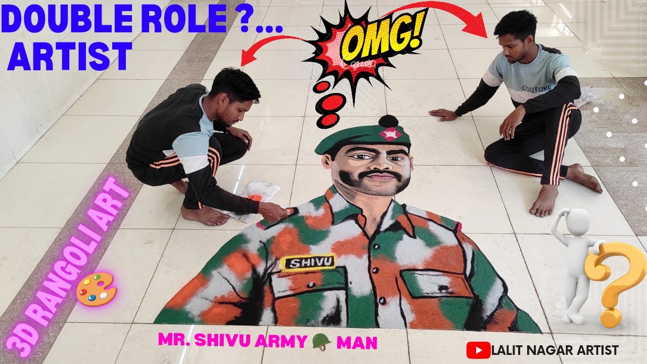Double Role😮 Artist | 3D Rangoli Art | Indian Army 🪖Man | Rangoli kese ...