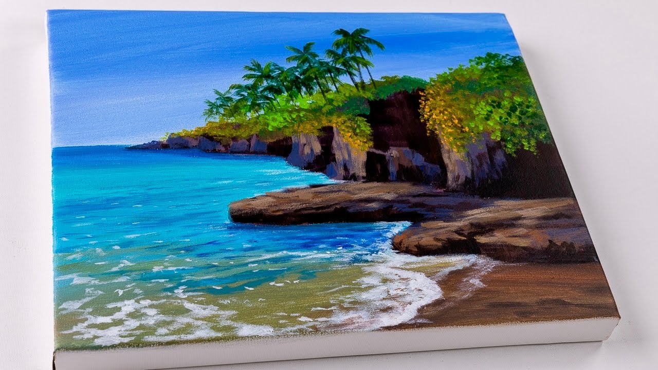 Beach painting | Seascape painting | Acrylic painting for beginner ...