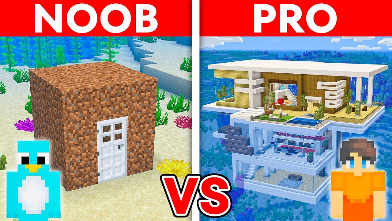 NOOB vs PRO: UNDERWATER STARTER HOUSE Build Challenge in Minecraft ...