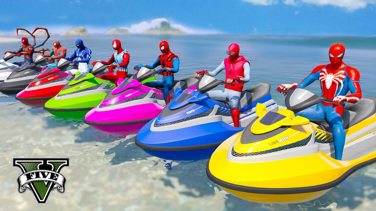TEAM SPIDER-MAN JET SKI Water Racing Competition Challenge With ...