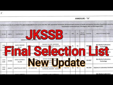 JKSSB: Final Selection List - YouTube