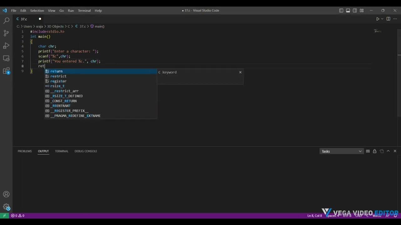 C (Programming Language) Project 37: 'Character Input/Output' Created by Trishanth Kumar - YouTube
