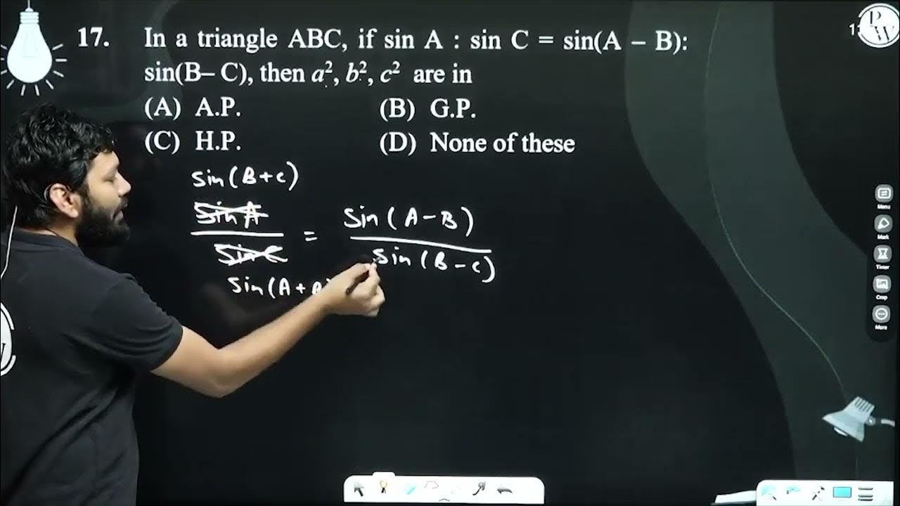 In a triangle ABC, if sin A : sin C = sin(A – B): sin(B– C), then a2 ...