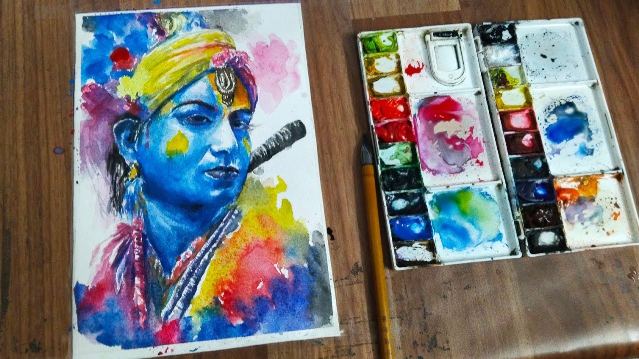Krishna watercolour painting, how to paint Krishna with water colour ...