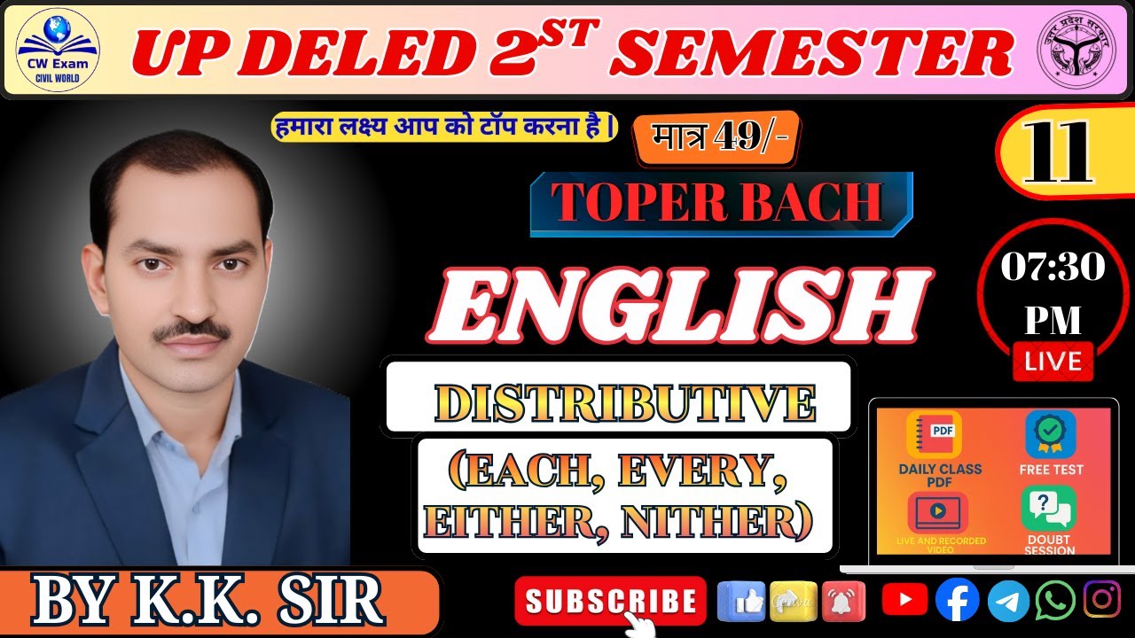ENGLISH GRAMMAR (Distibutive: each, every, either, nither) | LECTURE 11 ...