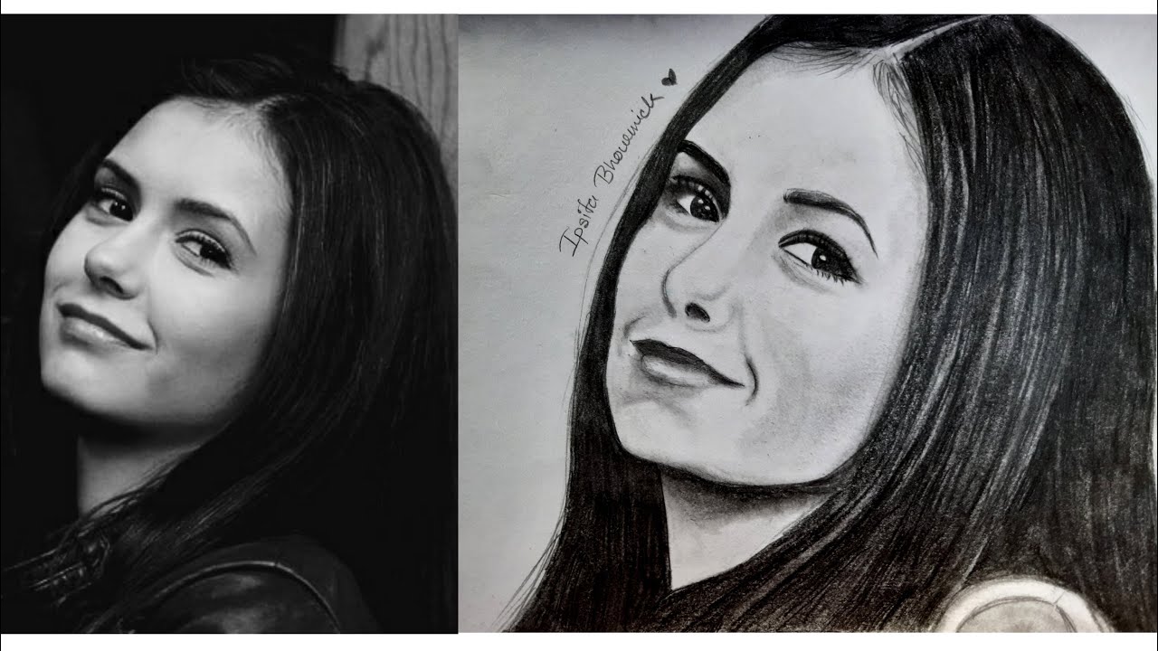 Drawing nina dobrev aka elena gilbert ||the vampire diaries - YouTube