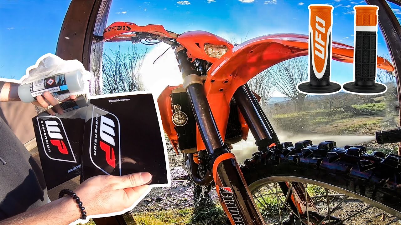 WP SUSPENSION STICKERS & UFO HAND GRIPS INSTALLATION \\ KTM 400 EXC ...