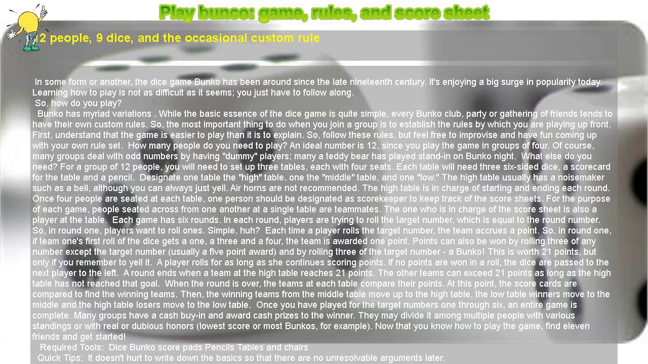 How to : Play bunco: game, rules, and score sheet - YouTube