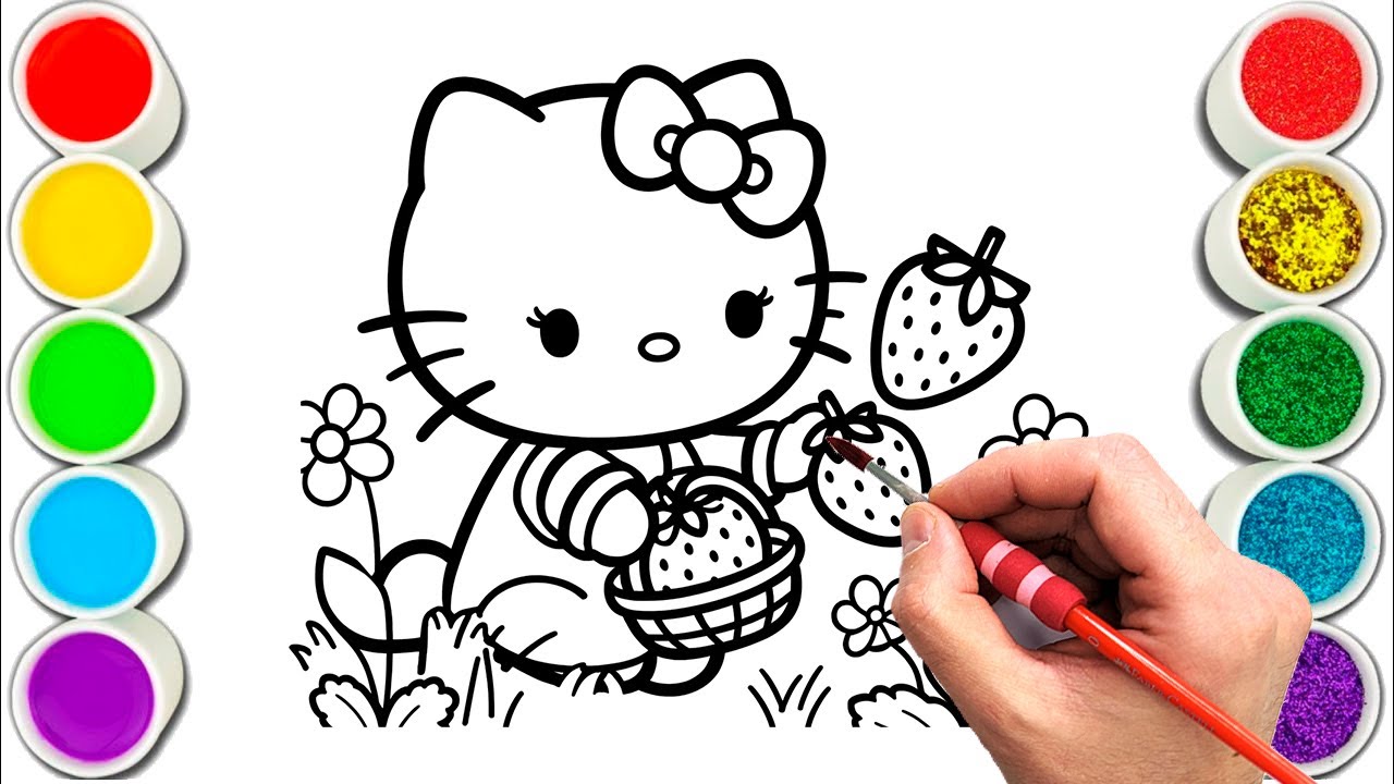 Hello Kitty with strawberries Drawing, Painting & Coloring For Kids and ...