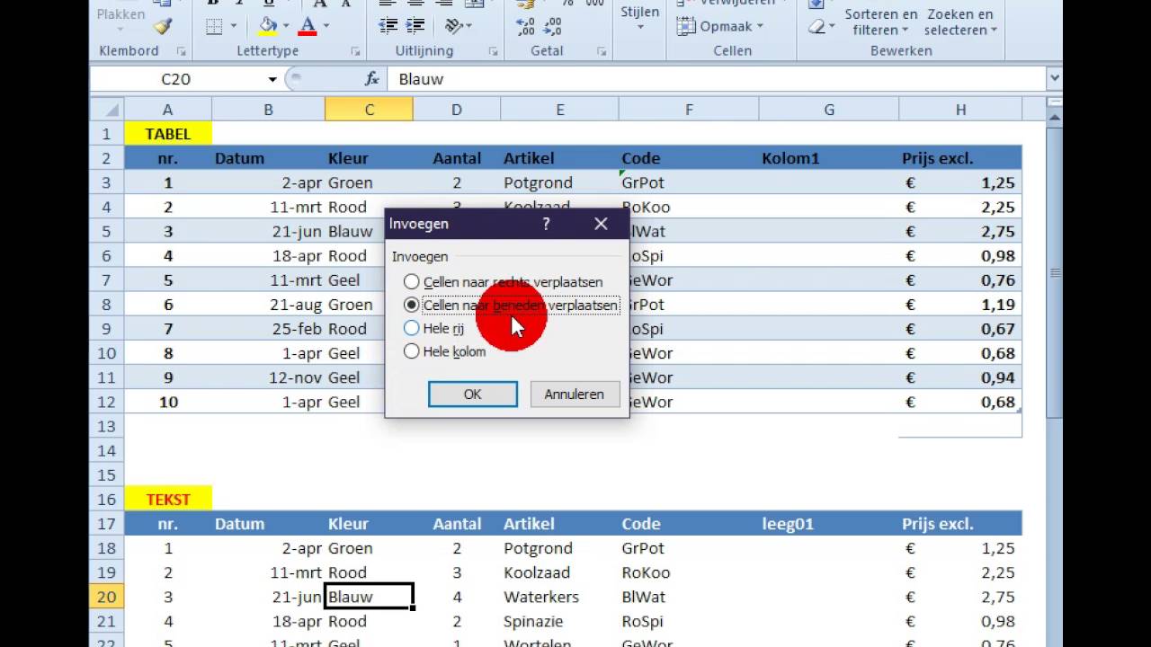 excel 2010 NL tabel invoegen rij - YouTube