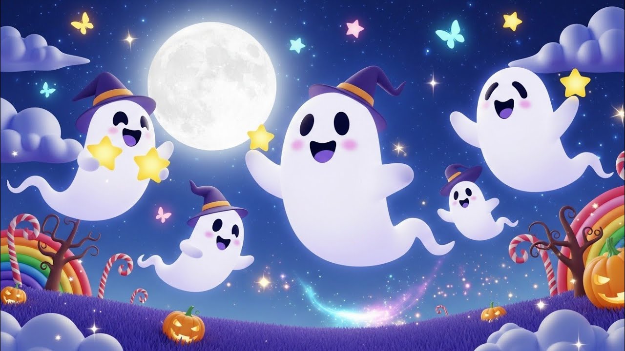 Five Little Ghosts 👻🌙 | Fun Glow-in-the-Dark Halloween Nursery Rhyme ...