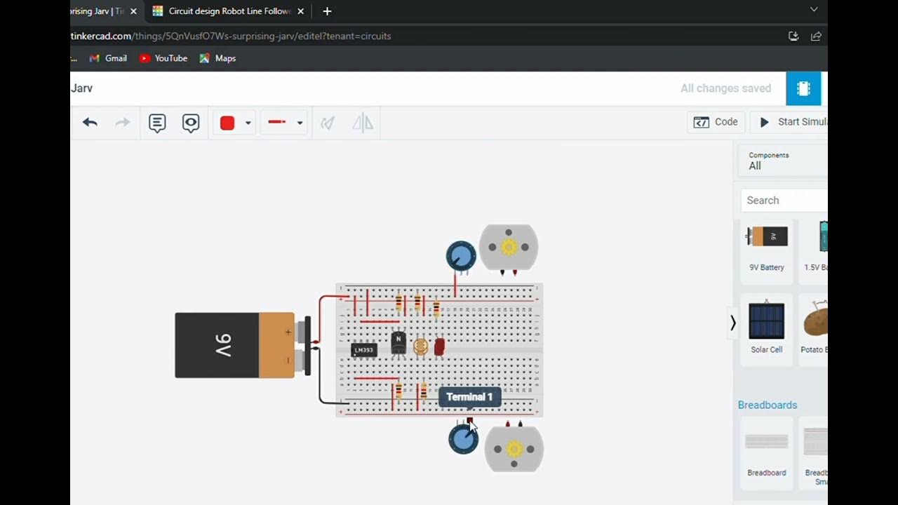 Skematik Rangkaian Robot Line Follower Analog pada Tinkercad - YouTube