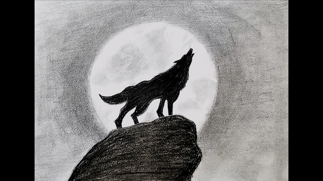 How to draw a wolf in full moon Step By Step Tutorial for Beginners # ...