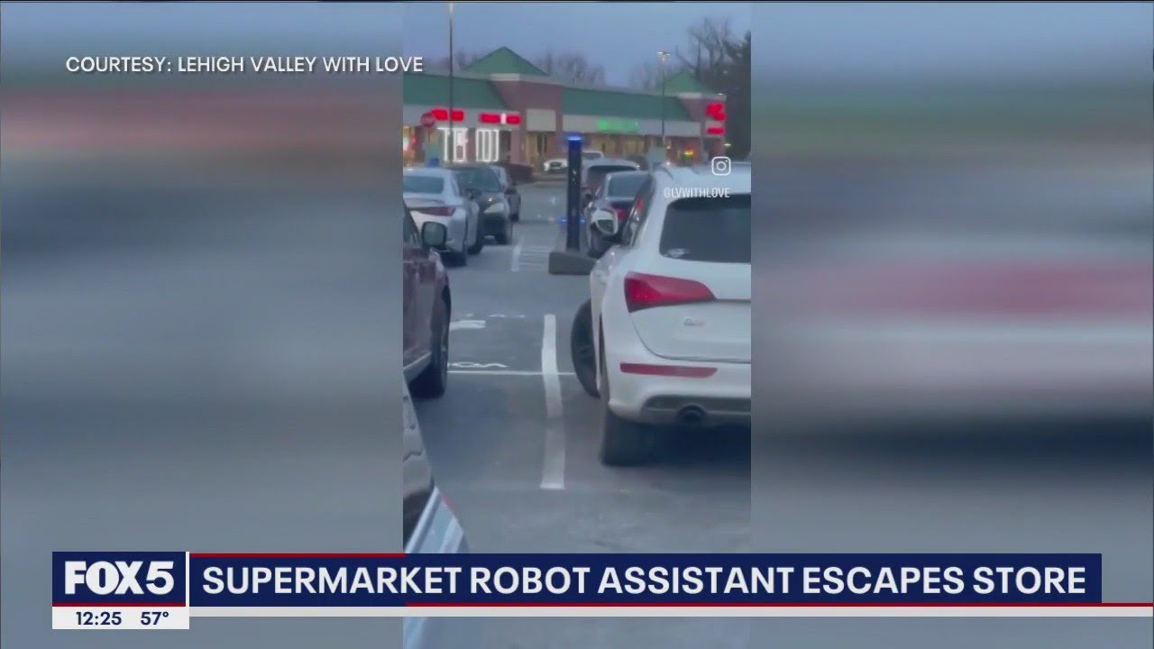 Supermarket robot escapes store - YouTube
