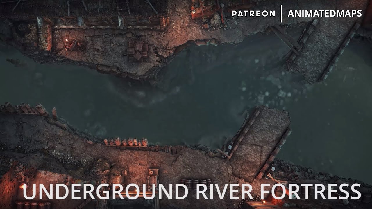 Animated Dungeon Maps - UNDERGROUND RIVER FORTRESS battle maps preview ...