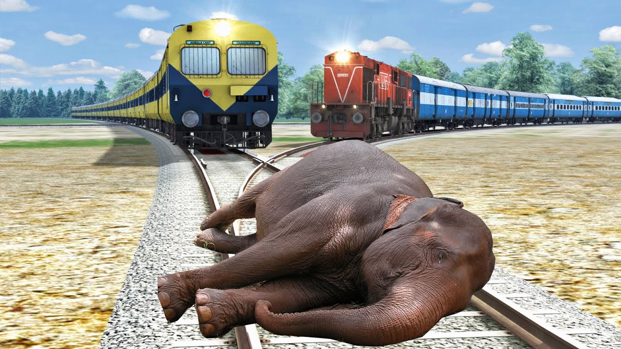 ANGRY ELEPHANT vs TRAIN -:- Stops the Train :-: BeamNG.Drive - YouTube