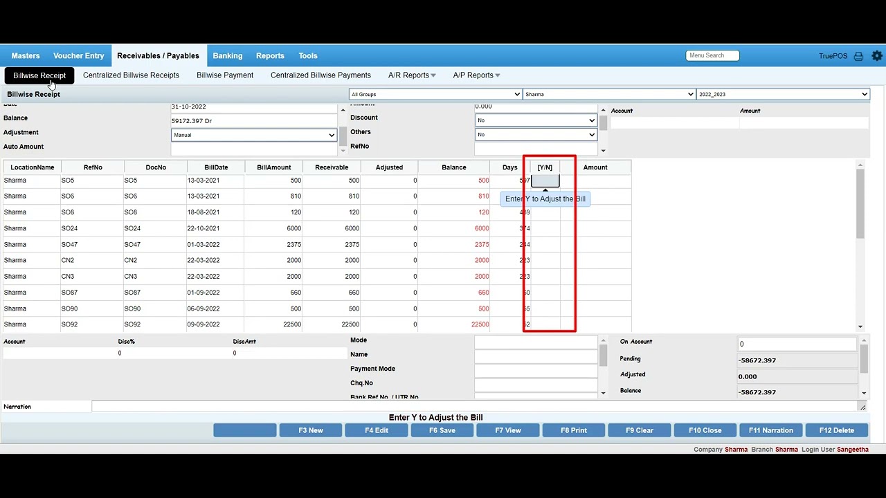 How to create Bill wise Receipt Entry in Retail Easy on Cloud (TruePos ...