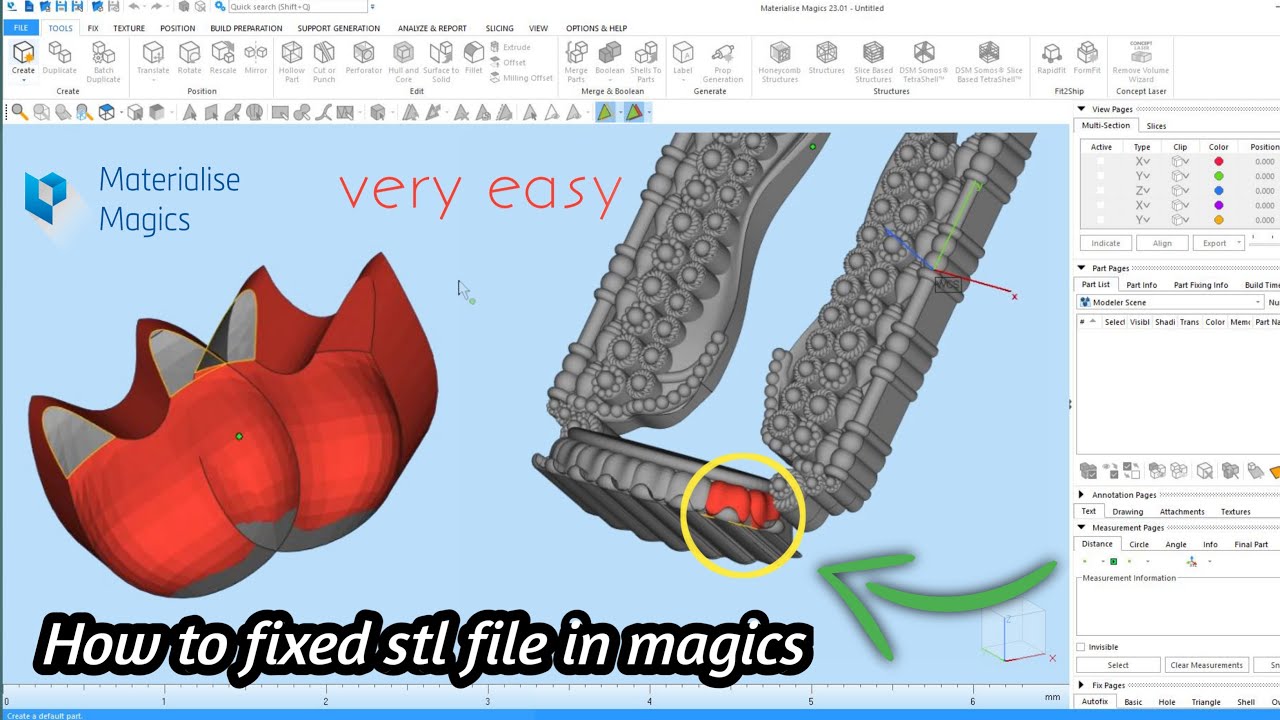 How to fixed stl file in materialise magics 23 || red pic repair in ...
