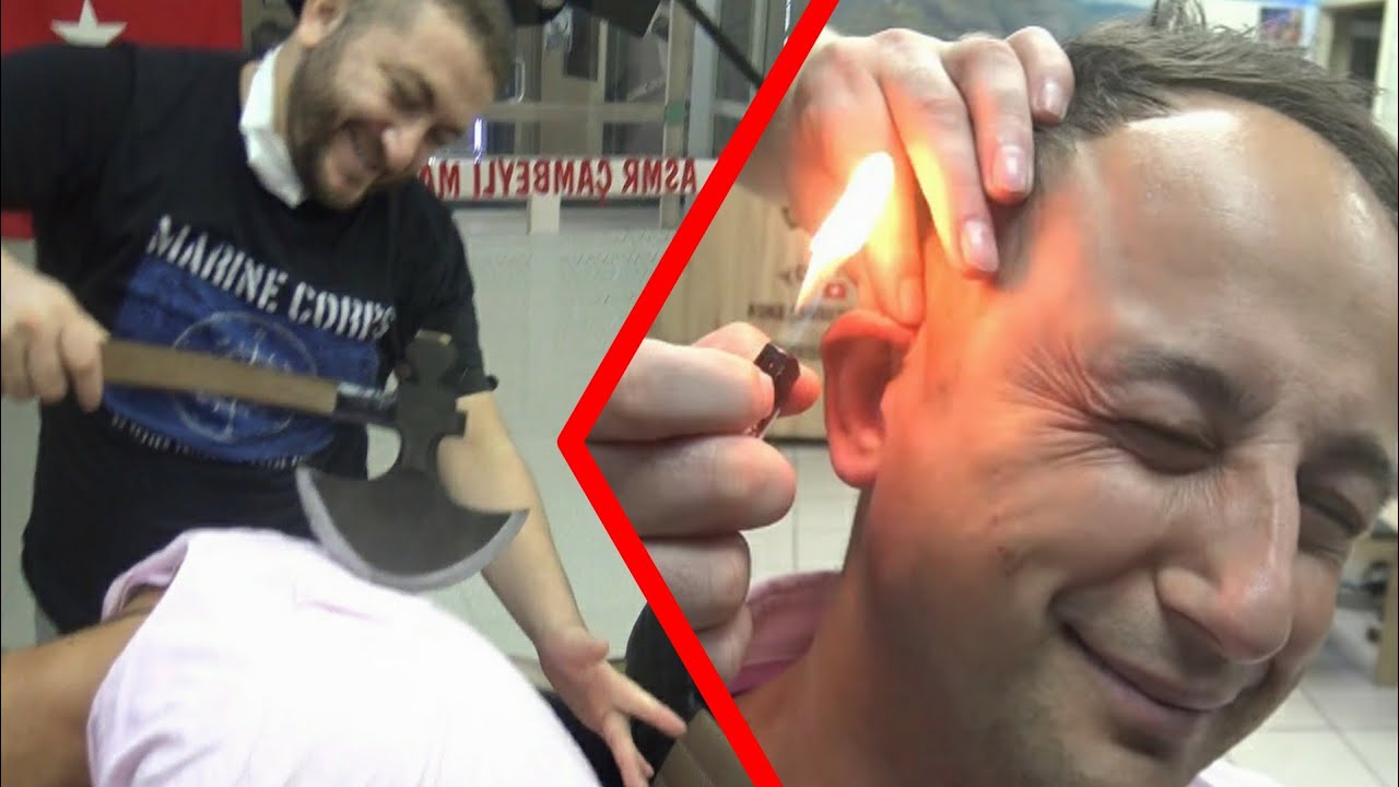 asmr excellent barber service &NECK CRACK & EAR BURN & head,back,ear ...