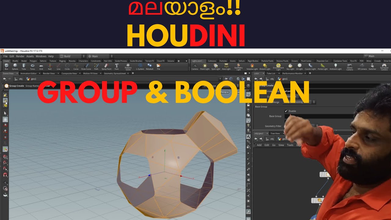 Houdini Basics Malayalam Tutorial Boolean And Group Youtube