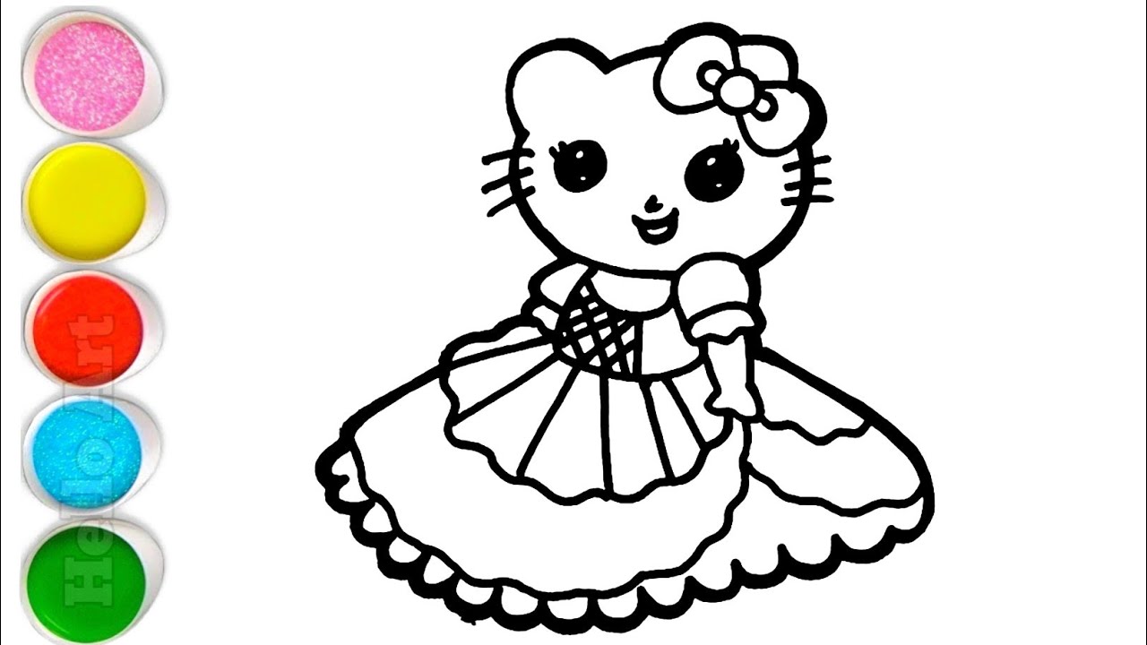 Hello Kitty Dress Drawing, Painting and Coloring For Kids, Toddlers ...