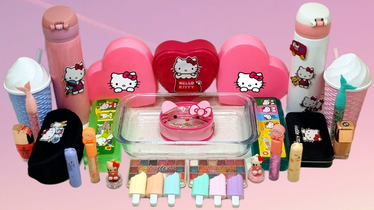 ASMR !! Hello Kitty || Mixing makeup, eyeshadow and cute random things ...