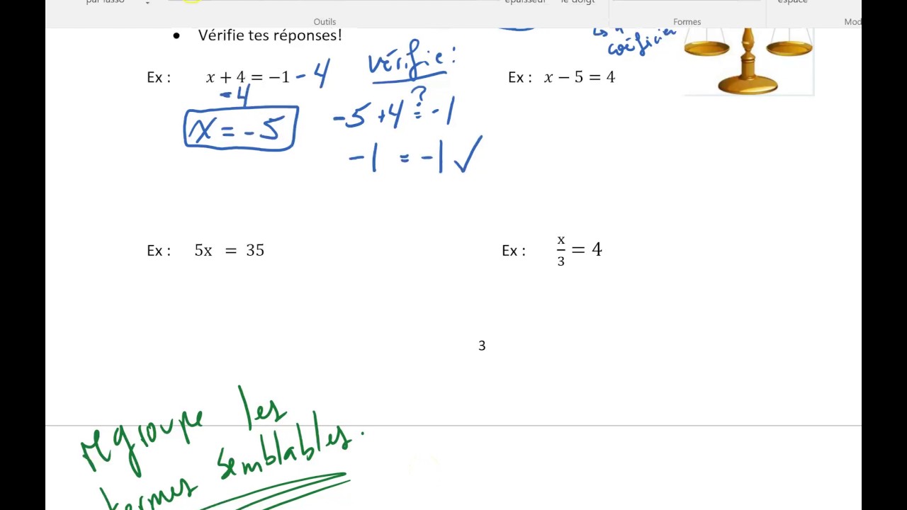 Résolution d'équations algébriques une étape - YouTube