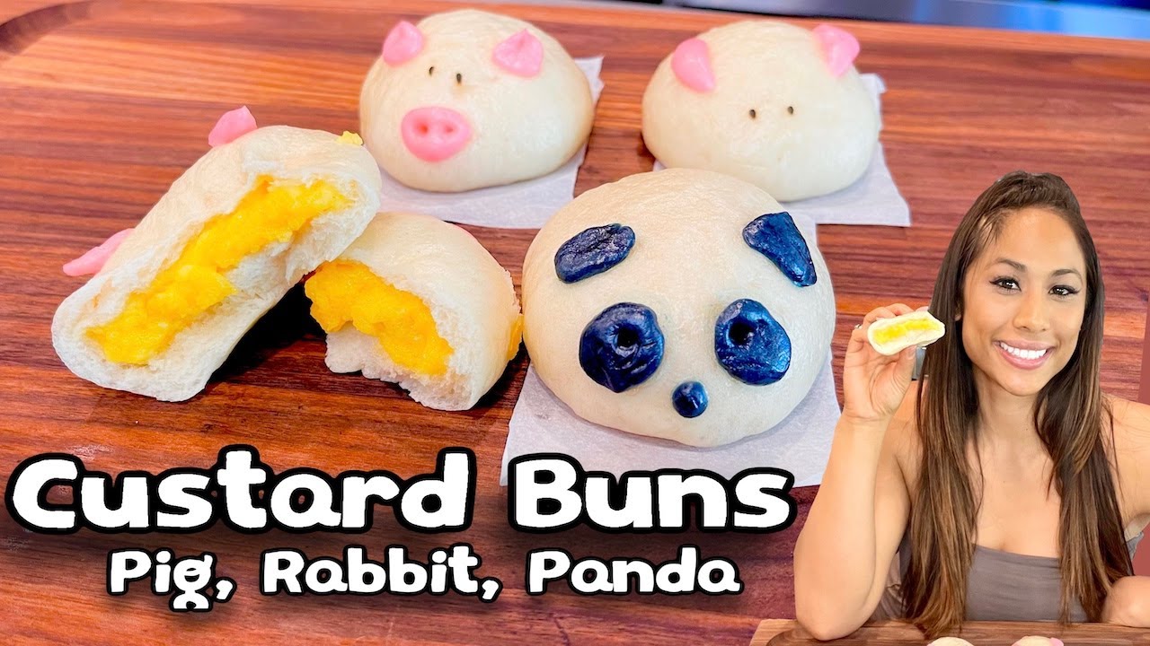 Cute Animals Steamed Custard Buns | Nai Wong Bao | Dim Sum Custard Buns ...