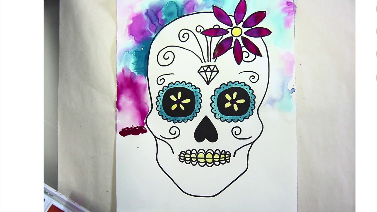 How to Paint a Watercolor Sugar Skull - YouTube