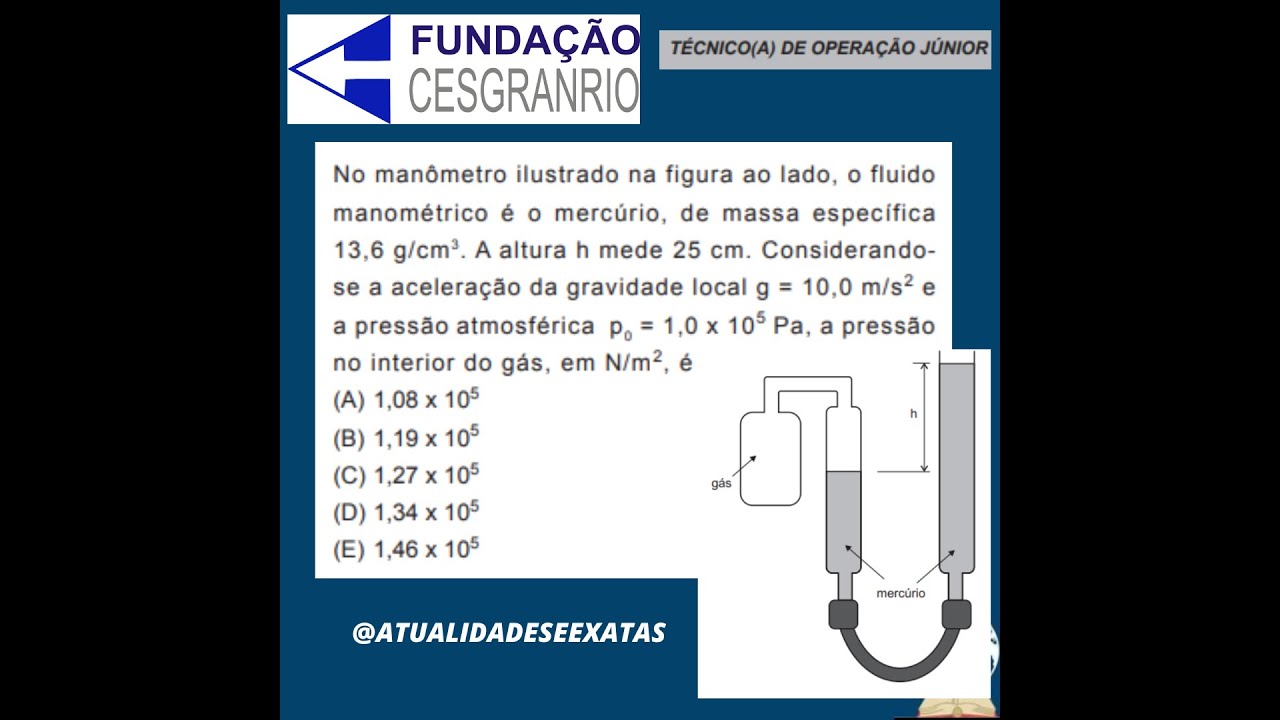 CESGRANRIO - FLUIDO MANOMÉTRICO - PRESSÃO - YouTube