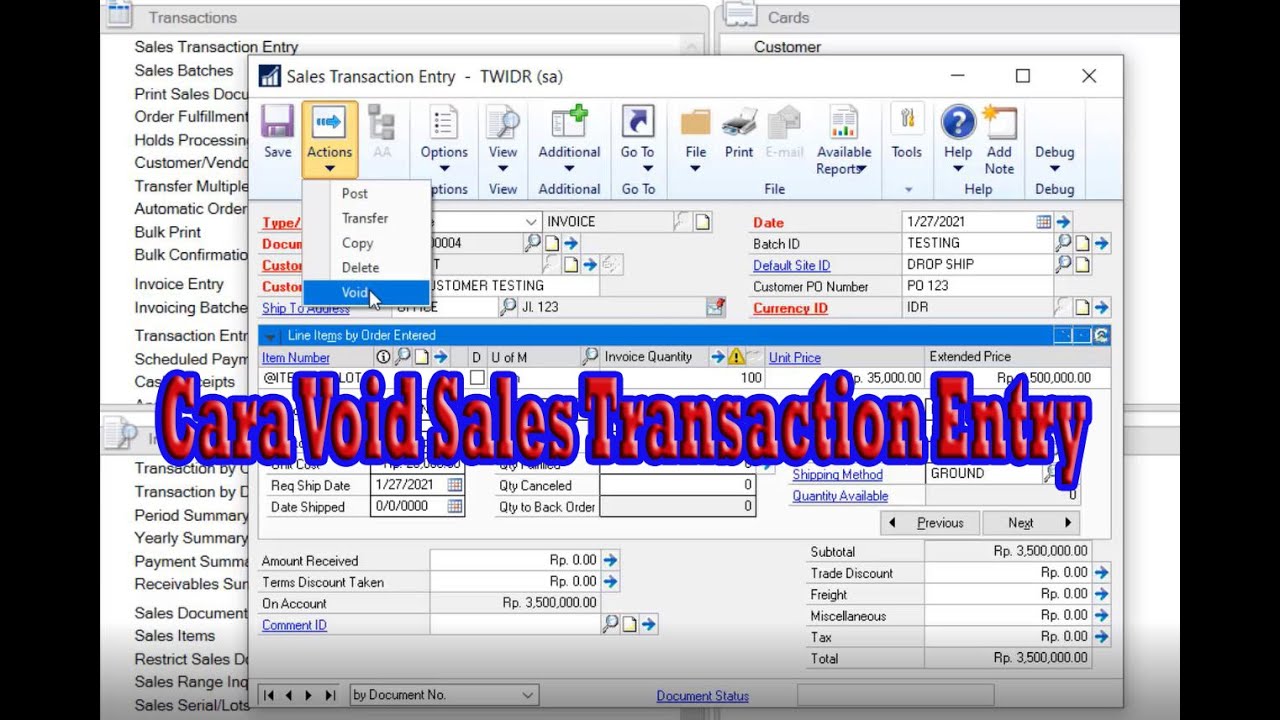 Cara Void Sales Transaction Entry - YouTube