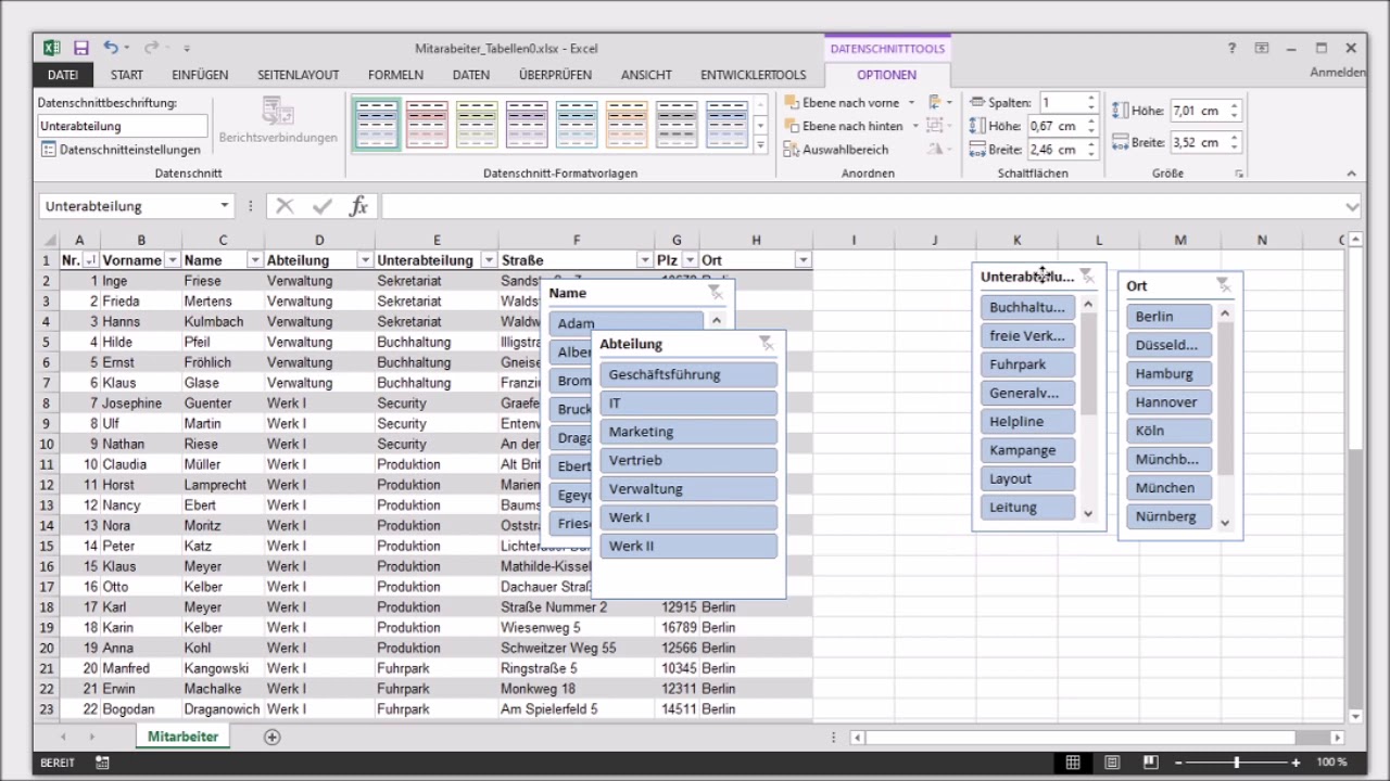 Tabellen, Sortierung und Datenschnitte - YouTube