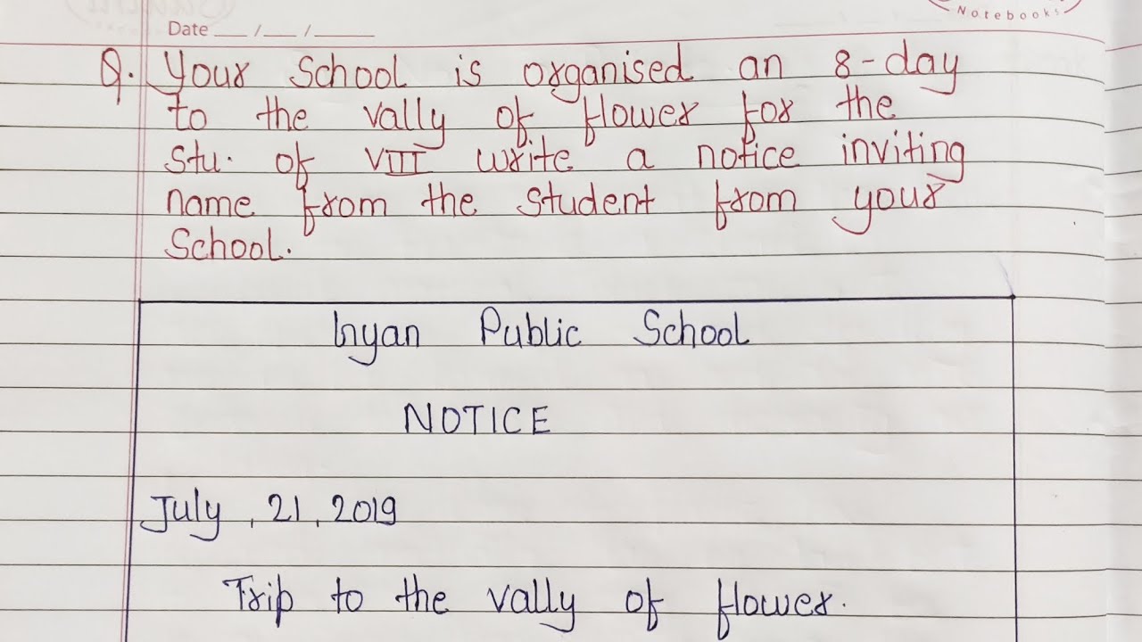 NOTICE WRITING ️/ WRITE A NOTICE INVITING NAME FROM THE STUDENT FROM ...