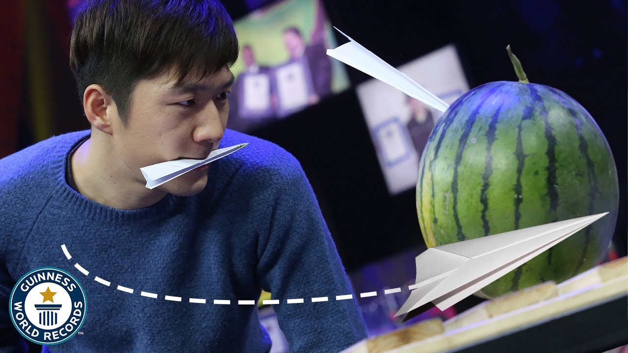 Paper airplanes into watermelons challenge - Guinness World Records ...