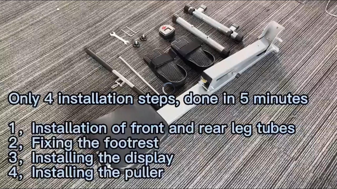 Household foldable rowing machine installation ---- 5 minutes, 4steps ...