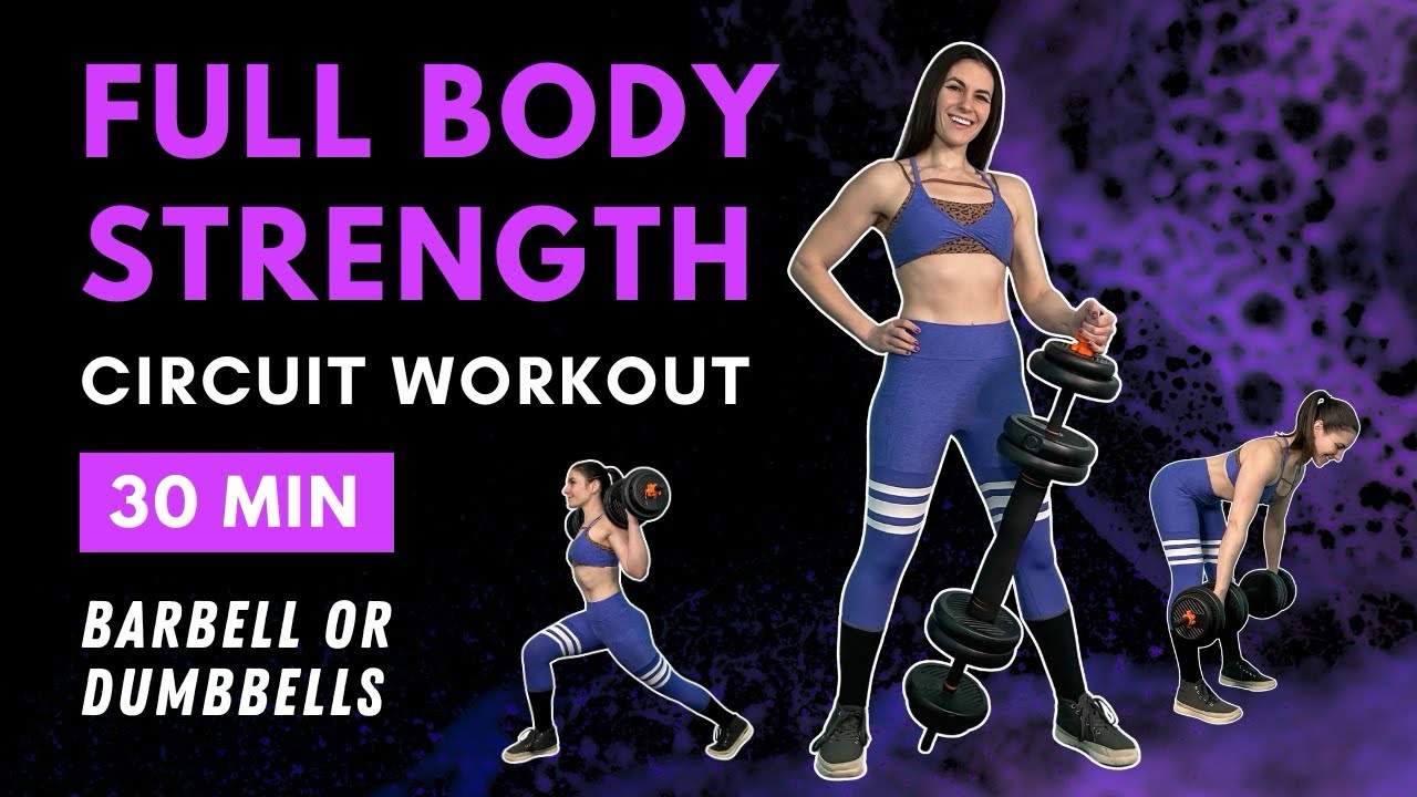 FULL BODY Strength Workout | Barbell OR Dumbbells | All Standing ...