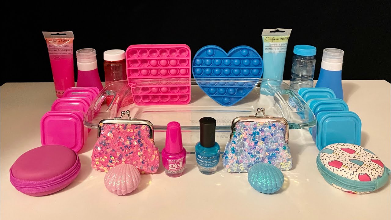 Pink VS Blue Slime Mixing!!!! Mixing everything pink and blue into ...