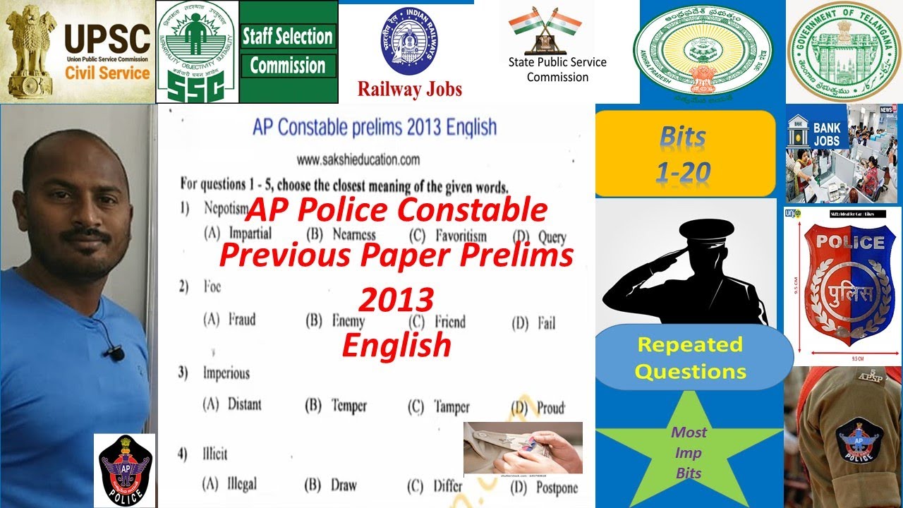 AP Police Constable previous paper Prelims 2013 English bits 1-20 bits ...