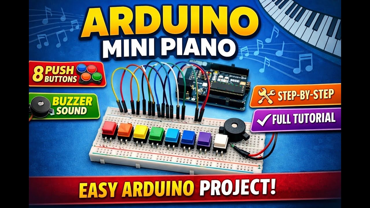 Arduino Mini Piano – Full Tutorial with Push Buttons & Buzzer - YouTube