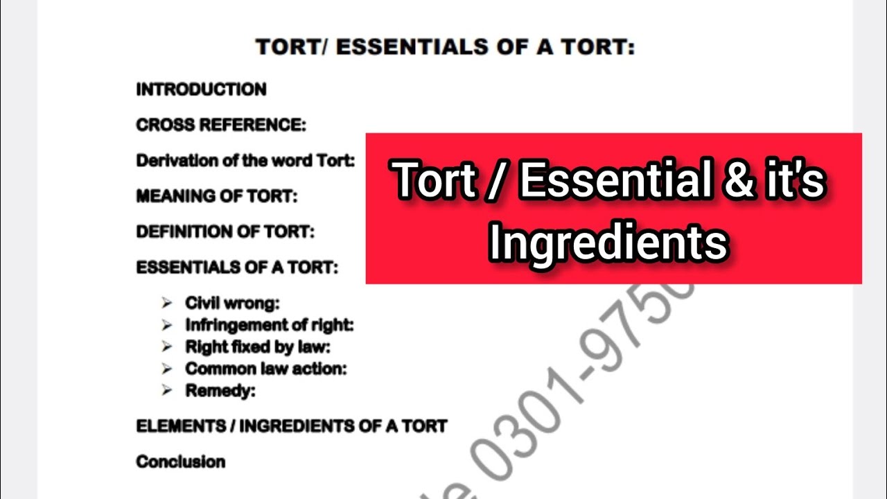 Tort & it's Essential Elements | ELEMENTS of Tort / INGREDIENTS OF A ...