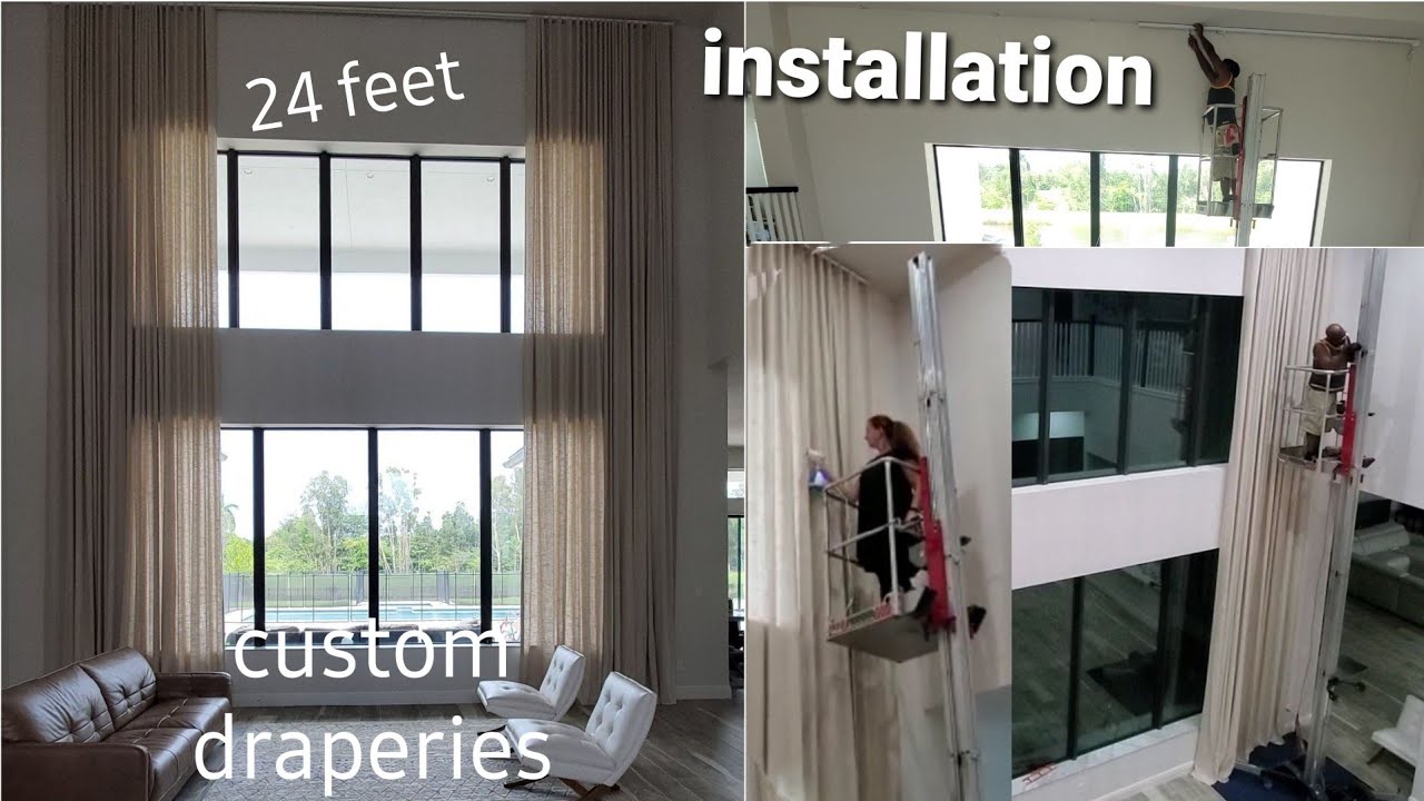 24 Ft Drapes Installation Process Using this cool Lift Machine! - YouTube
