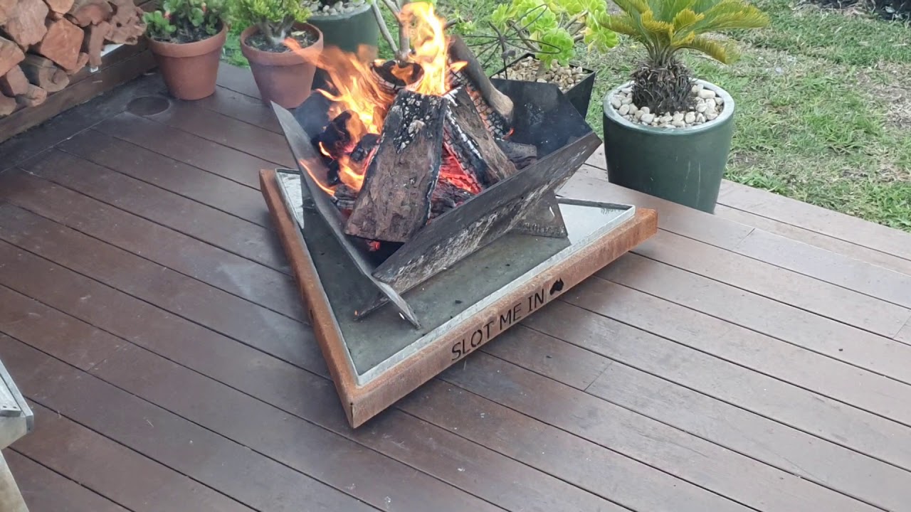 Equilateral Fire Pit by Slot Me In Demonstrating Use On A Timber Deck ...