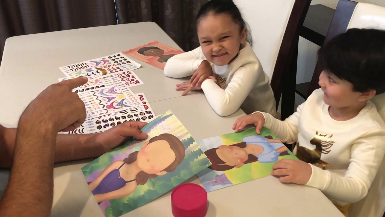 Nida and Ariana with daddy were playing Princess Sticker Face Challenge ...