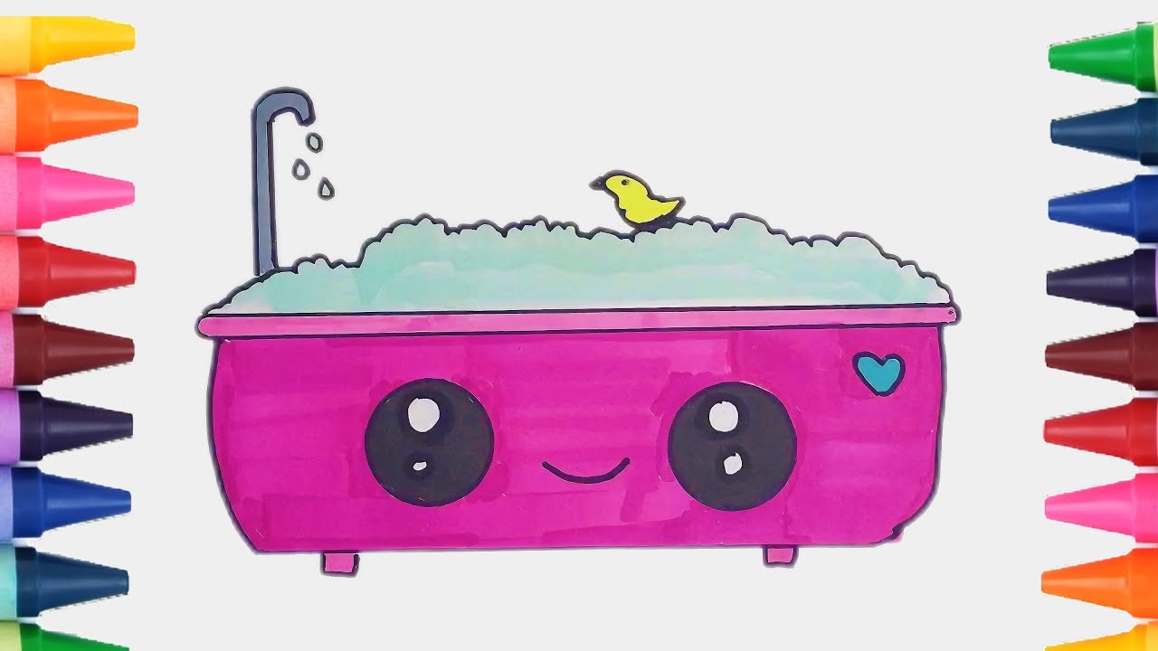 How to Draw a Cute Bath Tub Easy Step By Step Drawing and Coloring for ...