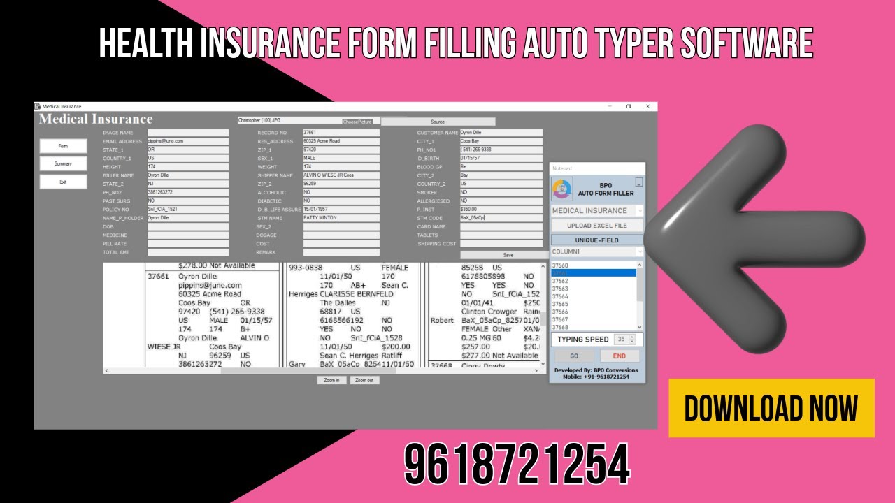 Health Insurance Form Filling Auto Typer Software | Automatic Form ...