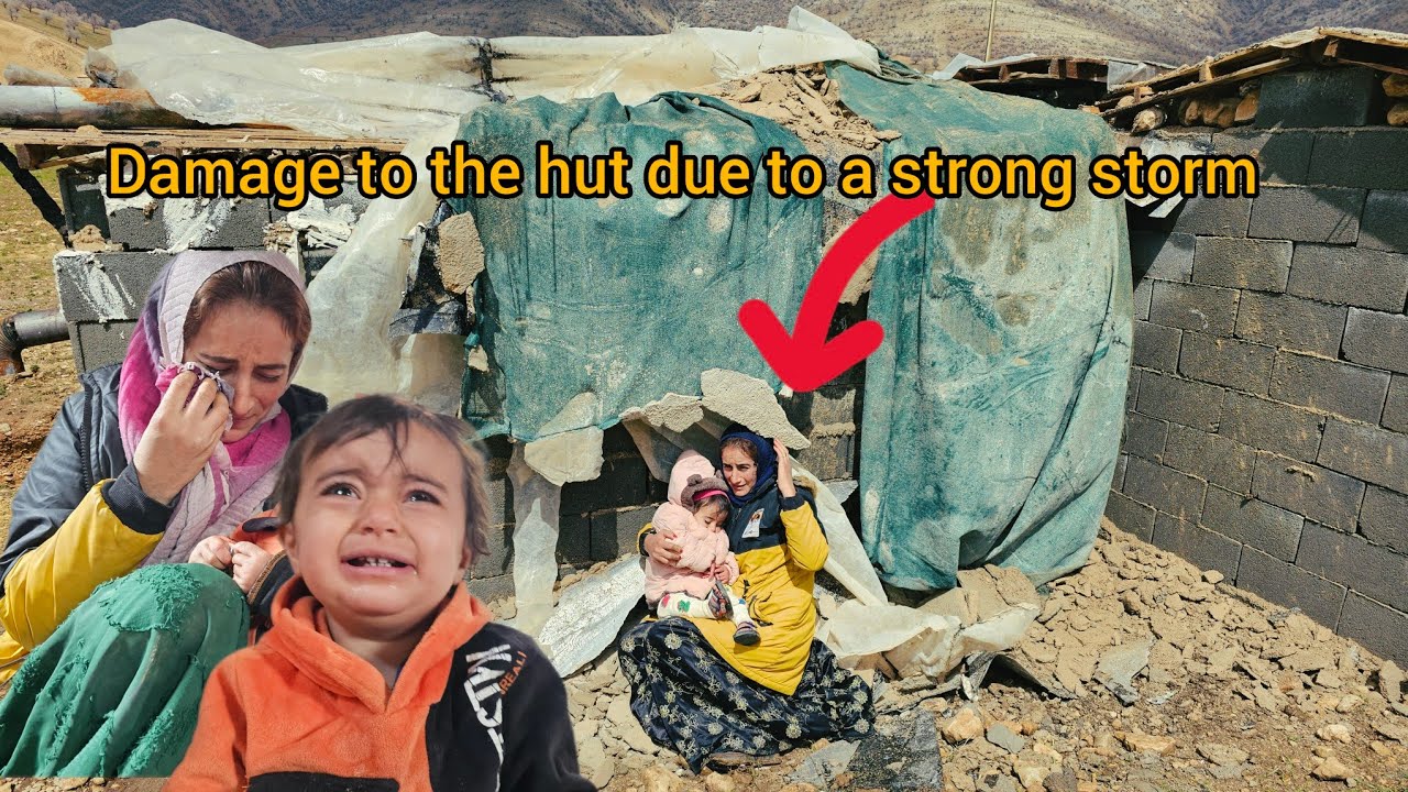 The collapse of the roof of a single nomadic woman's hut due to a ...
