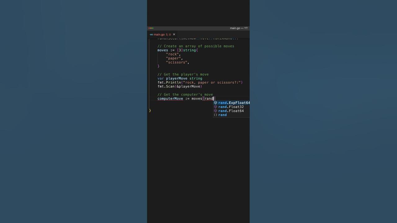 Mastering Golang Code A Rock Paper Scissors Game In 1min Shorts Programming Youtube